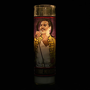 The Unemployed Philosophers Guild Freddie Mercury Secular Saint Candle - 8.5 Inch Tall Glass Prayer Votive, Made in The USA with Vegetarian Wax