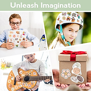 Diuyose 200Pcs Boho Stickers, Aesthetic Stickers for Water Bottles, Vinyl Waterproof Scrapbook, Laptop, Phone, Decorative Gifts Kids, Teens, Adults Yellow we-89