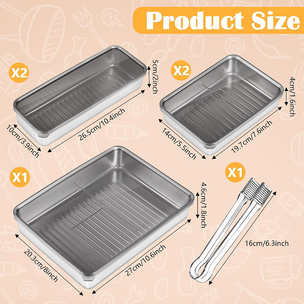 JolliKids 5 Pack Deli Meat Container for Fridge, 304 Stainless Steel Bacon Container Refrigerator Organizers and Storage, Kitchen Food Storage Containers with Lids for Fridge, 3 Sizes