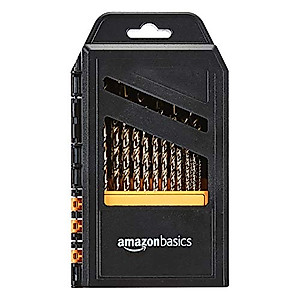 Amazon Basics Titanium Drill Bit Set with M35 High Speed Steel HSS for Steel, Alloy, and Other Hard Metals - Set of 29 Pieces