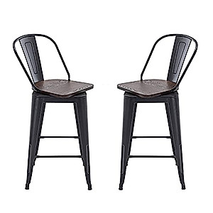 Andeworld 26 Inch Swivel Bar Stools Industrial Metal Barstools High Back Dining Bar Chairs Counter Height Stools with Wooden Seat Set of 4(26inch, Black)