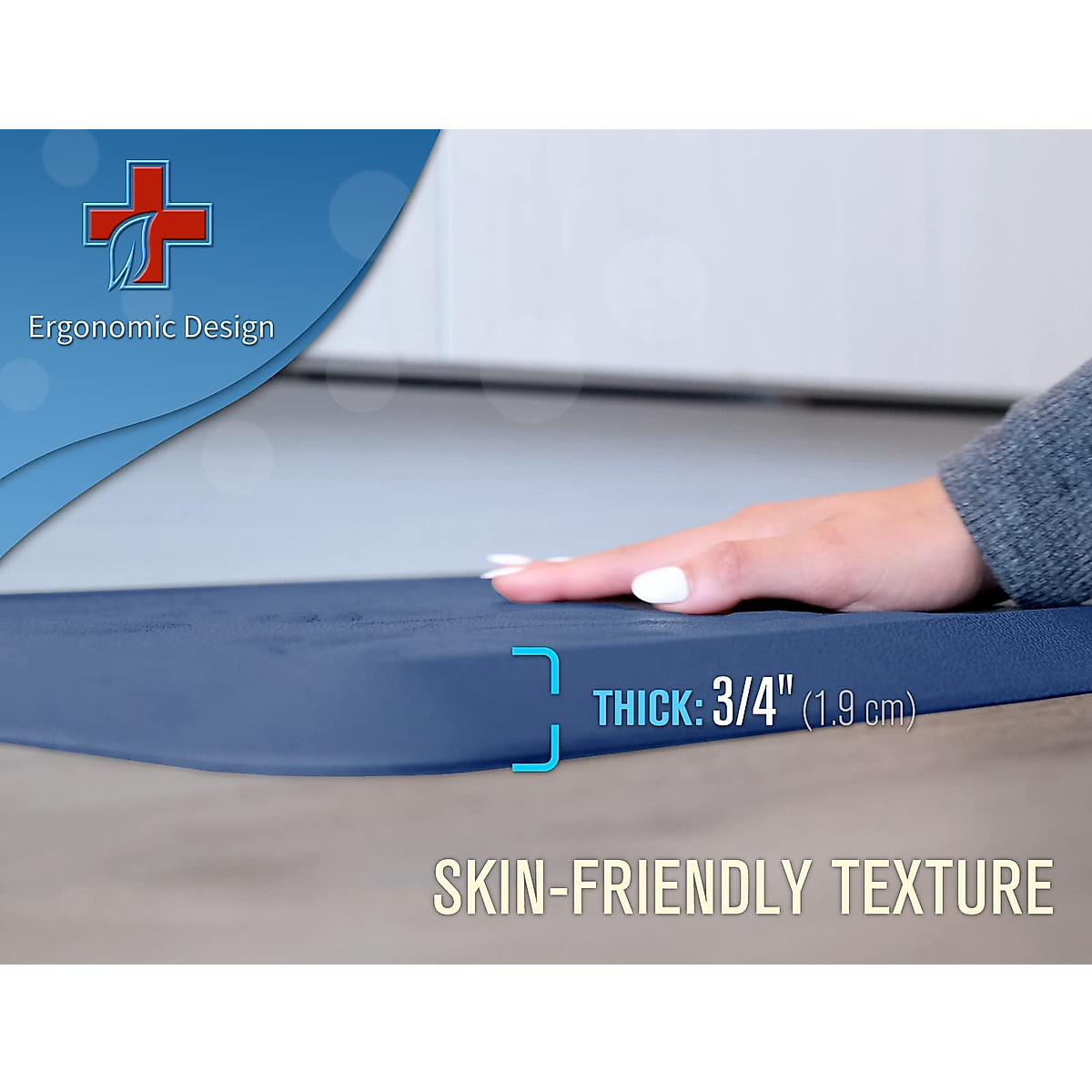 nbstep Anti Fatigue Mats for Kitchen Floor, 3/4" Thick 3D Massage Kitchen Floor Mat - Non-Slip Foam Comfort Cushion for Home Sink, or Yoga, Ergonomically - All Day Support - Stress Relief, Blue