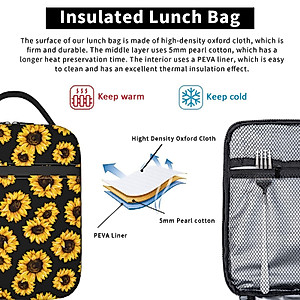 Durable Insulated Lunch Box, Reusable Adults Lunch Bag For Men And Women, Perfect For Work Picnics, Sunflower
