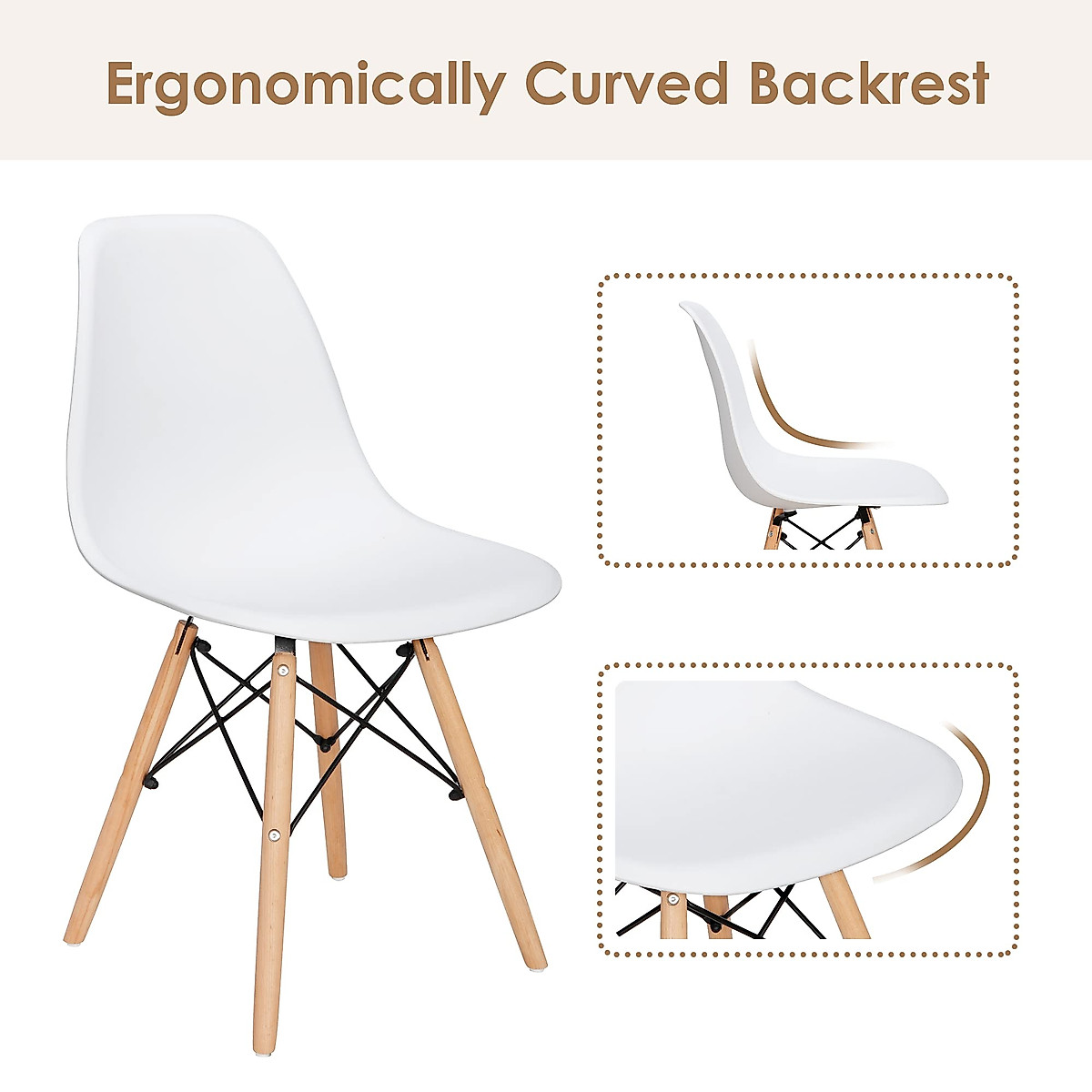 ZENY Modern Dining Chair Set of 4, Mid Century Modern DSW Chair, Side Chairs with Wooden Legs, Shell Lounge Plastic Chair for Kitchen, Dining, Bedroom, Living Room