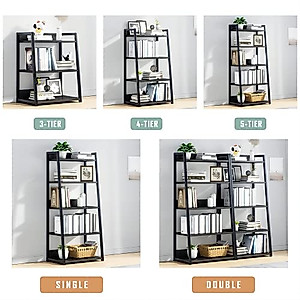 IOTXY 5 Tier Open Bookshelf - Steel and Wood Display Stand, 50CM Width Floor-Standing Bookcase, Black