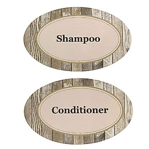Bottiful Home - 22 Pack Oval Waterproof Permanent Labels for Refillable Shampoo, Conditioner, Soap, Lotion and Household Product Bottles (1.5"x2.5") (Woodgrain)