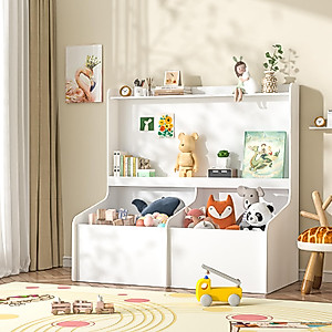 Azheruol Cubby Toy Storage Cabinet 3 Tier Wooden Children Bookcase,Toy and Book Storage Organizer Shelf for Playroom, Bedroom, Living Room, Nursery, School (White)