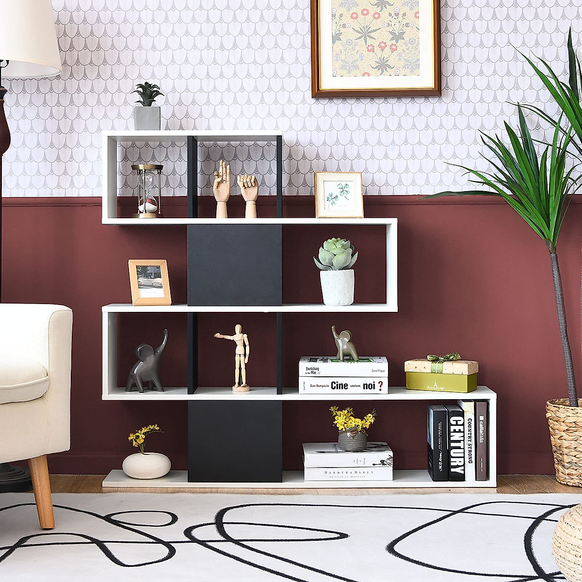 Tangkula 8 Cubes Bookshelf, Modern Ladder Corner Bookcase, 8-Cube Open Stepped Storage Bookcase, 5-Tier Display Shelf for Home Office, 47 x 8 x 43 Inch, Living Room Divider Bookcase