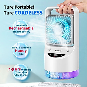 Rechargeable Portable Air Conditioner Fan, Evaporative Mini Air Conditioner with 3 Speeds 7 Colors, Portable Desk Cooler Fan with Aromatherapy for Window, Room, Home and Office