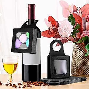 25 Count Kraft Paper Wine Bottle Box with Window Hanging Foldable Gift Boxes Wine Boxes for Gifts Empty Wine Bottles for Decoration Bottle Hanger Favor Box (Black, 3.5 x 3.5 x 1.2 Inches)
