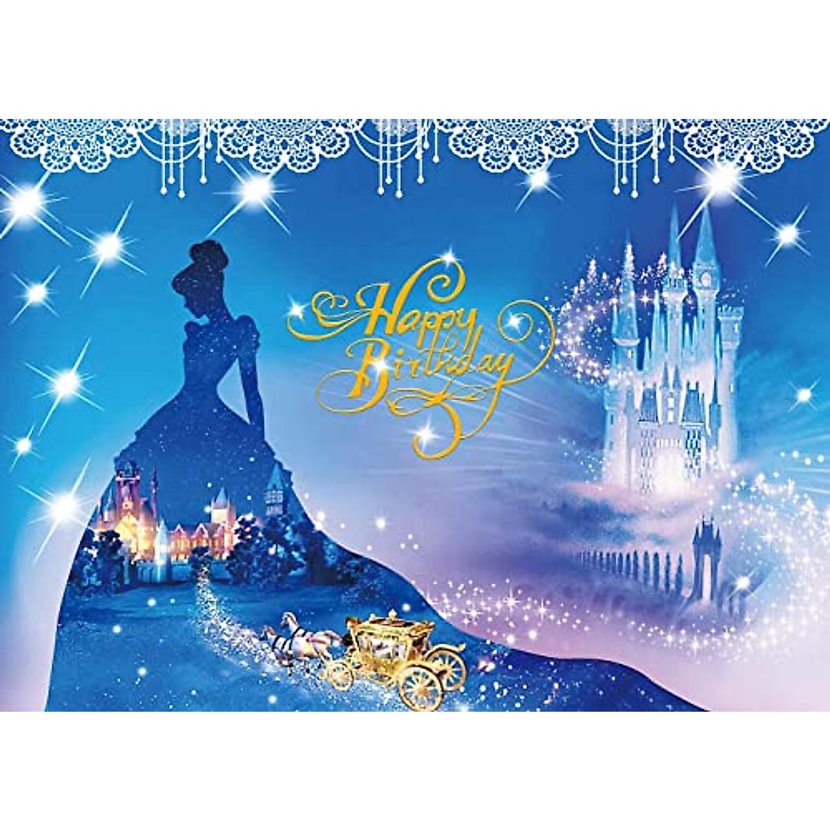 Dost Baby Blue Princess Happy Birthday Backdrop Fantasy Castle Carriage Princess Party Decoration Shiny Light Photography Backdrop(7x5FT), Dost-cy278-7x5FT