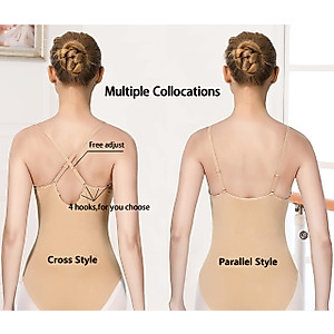 QZSH Women and Girls Camisole Dance Leotard Ballet Seamless Beige Undergarments Dancewear with Adjustable Straps,for Adult Large/X-Large(8A15)