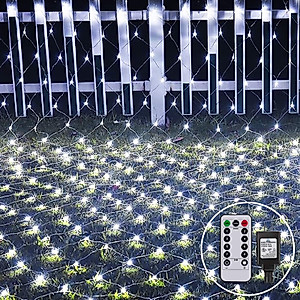 Apatner Outdoor Net Mesh Lights Bushes Lights Plug in Outside Tree Light 9.8ft x 6.6ft 200 LED Connectable for Curtain Garden Yard Balcony, 8 Mode with Remote(White)