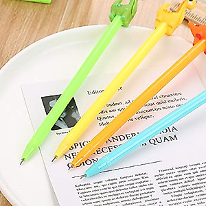 Chris.W 12 Pcs Cute Cartoon Dinosaur Rollerball Gel Pens Set, 0.5mm Fine Point Writing Pens for Boys Students, Black Ink, Dino Themed Party Favors