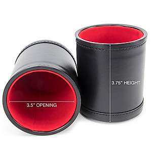 Brybelly Dice Set with Dice Shaker Cup - Perfect for Casino Dice Game for Family Leather - Poker Dice Shaker - 5 Red Lined Dice Cups and 25 Dice Sets