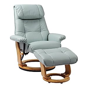 BOWERY HILL Transitional Grain Leather Swivel Recliner/Ottoman in Blue