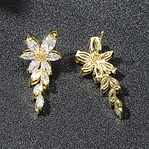 DIAMANTIO Wedding Earrings Elegant Dangle Drop CZ Marquise Cubic Zirconia AAAAA 18K Gold Plated Rhinestone Luxurious for Brides Bridal Wedding Women Precious Crystal (Gold)