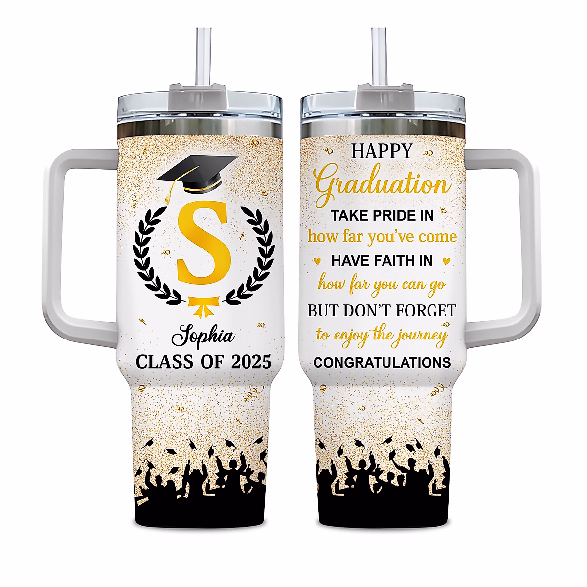 Hyturtle Personalized Graduation Tumbler Class Of 2025 - Graduation Gifts For Her - Best Congrats Grad Gifts For College High School Masters Degree - Custom Tumbler 40oz Stainless Steel Coffee Cup