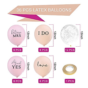 36Pcs Bachelorette Bridal Shower Engagement Party Balloons Mixed Pack Of Hen Do Balloons Love Shape Paper Scraps Balloons for Bachelorette Bridal Shower Engagement Wedding Party Decorations