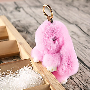 YISEVEN Bunny Stuffed Animal Plush Toy Rabbit Fur Keychain Fluffy Soft Cute Fuzzy Accessories Furry Ball Key Chain Gift for Women Teens Girls Kids Backpack Purse - Pastel Pink