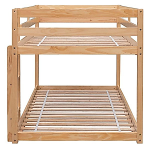 Anwick Twin Over Twin Low Bunk Bed with Stairs and Rails, Wooden Bunk Beds Frame with Safety Guardrail and Slats for Toddlers, Kids, Teens, Boys, Girls, Noise-Free (Natural)