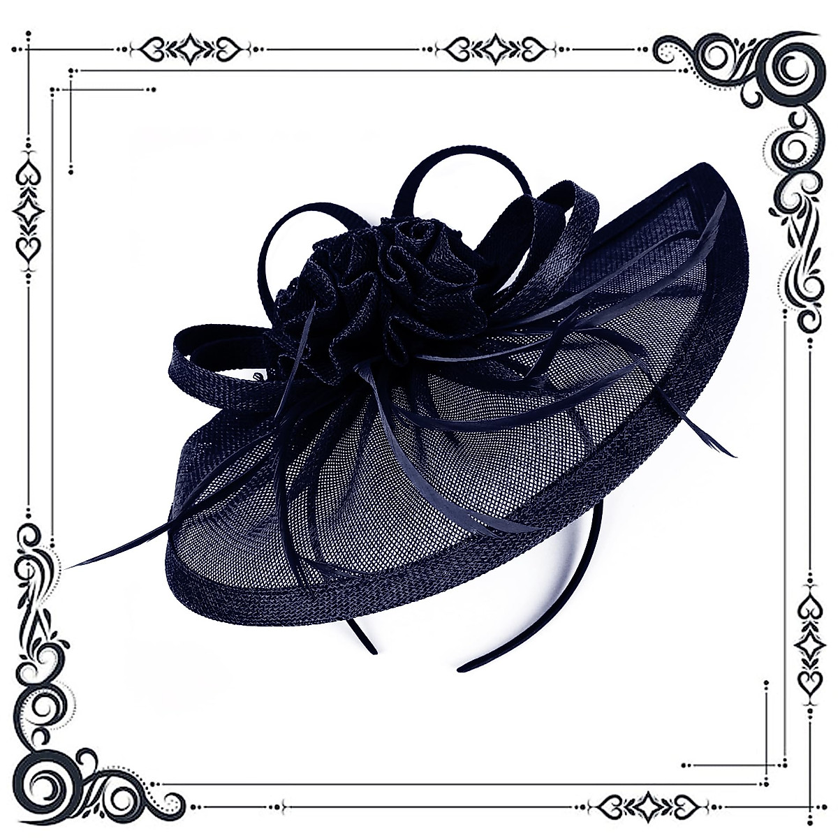 dressfan Fascinator Hat Headpiece Womens Vintage Wedding Headband Derby Hat,20s 50s Mesh Feather Flower Hair Clips Headwear for Kentucky Derby/Wedding/Cocktail/Tea Party,Navy Blue