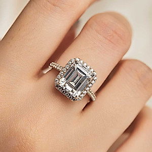 Michooyel S925 4.0ct Emerald Cut Engagement Ring for Women Diamond Halo Promise Ring Cubic Zirconia Sterling Silver Wedding Band Ring for Women