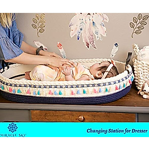 Baby Changing Basket, Moses Diaper Basket, Moses Basket for Babies, Changing Table Topper for Dresser with Thick Foam Pad & Waterproof Cotton Cover by MIRACLE SKY