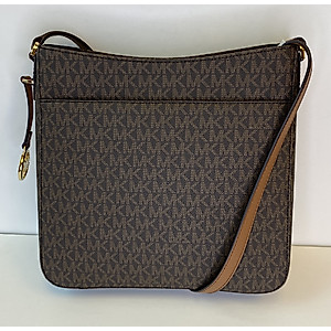 Michael Kors MICHAEL Michael Kors Jet Set Travel Large Messenger Crossbody bundle with Passport Case Purse Hook (Signature MK Brown)