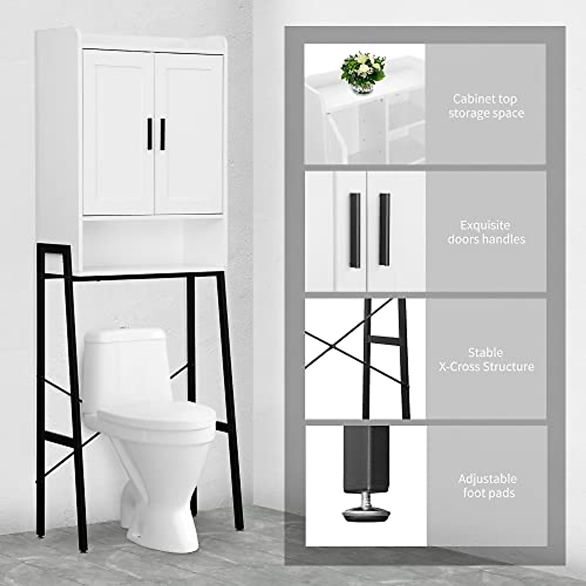 apexnova Over The Toilet Storage Cabinet, Wooden Space-Saving Bathroom Organizer Shelf Over Toilet Storage Rack with Double Door and Adjustable Feet