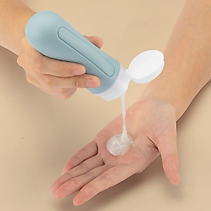 LISAPACK Travel Bottles 3oz, Squeeze Toiletry Container Leak Proof, Travel Size for Shampoo (3 Pack, Grey, Yellow, Blue)