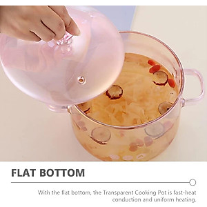 Glass Saucepan with Cover Clear Cooking Pot Stovetop Stew Pot with Lid Handmade Glass Casserole Double-Handle Cookware for Pasta Noodle Soup Milk Pink