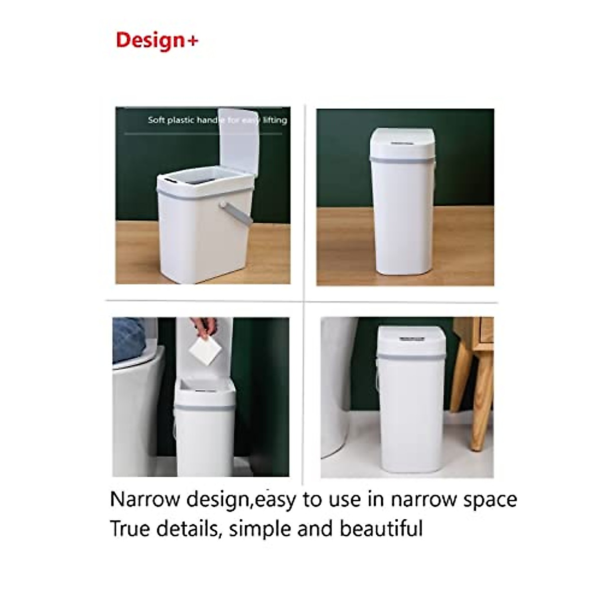Electric Smart Trash Can,Kitchen Trash Can, Automatic Garbage Can,Waterproof Motion Sensor Small Bathroom Trash Can with Lid, Slim Plastic Narrow Bedroom Garbage Can, White