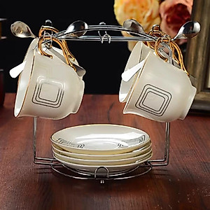 1PCS Iron Coffee Cup Holder,Cup Glass Plate Holder Mug Rack Stand Foldable Tea Cups Display Stand for Kitchen Home(Silver)