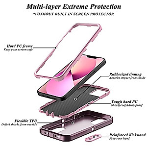 Qireoky for iPhone 13 Case,iPhone 13 Phone Case with Stand Heavy Duty Protective Anti-dust Port Cover Non-Slip Multi Layers 3 in 1 Bumper Shockproof Case for iPhone 13(Purple)