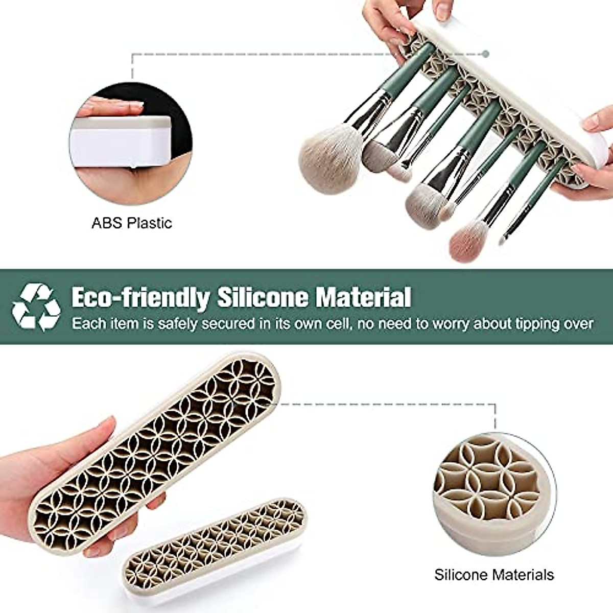 2 Pack Lolalet Silicone Makeup Brush Holder Organizer Sew Desktop Organizers, Multipurpose Make Up Brush Storage Stand for Painting Pen Brushes Eyeliner Pencil Ruler Sewing Craft Tools Stash n Store