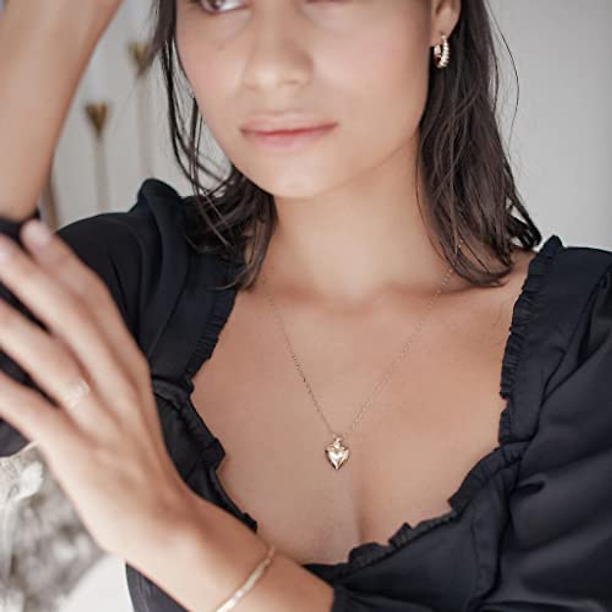 Honeycat Puffy Heart Locket Charm Necklace in Gold, Rose Gold, or Silver | Minimalist, Delicate (Gold)