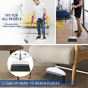 Broom with Dustpan Combo Set, 2 in 1 Broom and Dustpan Set with Long Handle, Upright 180° Rotating Broom with Brush and Lightwight Dust Pans for Home Kitchen Room Office Lobby Floor Cleaning，White