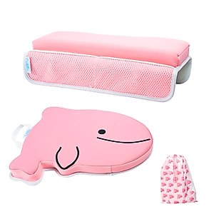Cuddlix Baby Kneeler and Elbow Rest Pad Set for Baby Bathing Parents, Extra Thick Soft Mat with Organizer Pockets - Painless Kneeling Quick Drying Non-Slip for Newborn, Pastel Pink