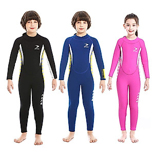 2.5mm Neoprene Kids full Wetsuit, One Piece Swimsuit for boys and girls, Children Diving Suit with Back Zip for Swimming, Diving, Snorkeling and Other Water Sports