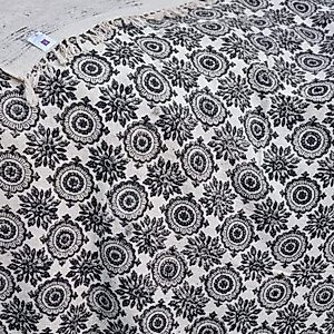 InstyleCraft - Cotton Throw Blanket - Woven Warm Boho Decor Couch Chair Sofa Bed Kitchen Living Room - Block-Printed - Chair Blanket with Tassels for Outdoor Camping Beach Picnic