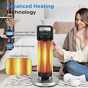 SereneLife Infrared Patio Heater, Electric Patio Heater for Indoor/Outdoor Use, Portable Heater with Remote Control, 900 W, for Restaurant, Patio, Backyard, Garage, Decks (Black)