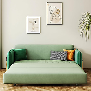 comfor u 79" King Sleeper Sofa Green Upholstered Convertible Sofa Bed 3 in 1 Sleeper Sofa Couch Bed, Small Tufted Velvet Convertible Loveseat Futon Sofa w/Pullout Bed, Multi-Pockets for Living Room