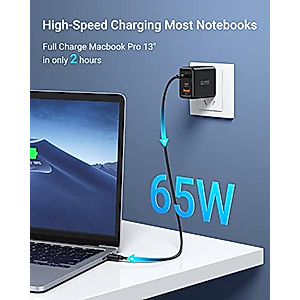 USB C Charger, 65W Fast Wall Charger, PD 3.0 Type C Charging Block Foldable Travel GaN Charger Adapter for iPhone 14/13/13 Mini/13 Pro, Samsung S22+/S22, MacBook Pro/Air, iPad, Laptops, Dell XPS 13