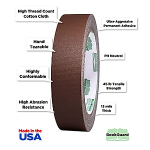 BookGuard 1 inch Premium Bookbinding Repair Cloth Tape, 15 Yards per Roll, Brown