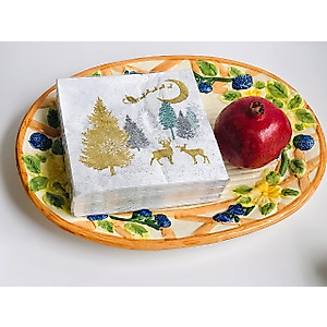 Nantucket 40-ct 13x13 Golden Deer Magic Christmas Napkins | Golden Winter Napkins for brunch party each 6.5''x6.5'' folded, 13''x13'' unfolded 4013315335