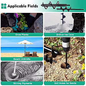 Auger Drill Bit for Planting 1.6"x9" 3"x12" Garden Spiral Set Auger Post Hole Digger for Bedding Plant Bulbs Planter Flowers Umbrella Ice Hole for 3/8” Hex Drive Drill, Garden Gloves 14x Plant Labels