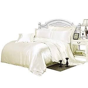 Cotton Home Depot Luxury 3-Piece Satin Lightweight Solid Comforter Set with 2 Pillow Shams 3-Piece Set Hotel Quality Bedding Set Ivory Short Queenn