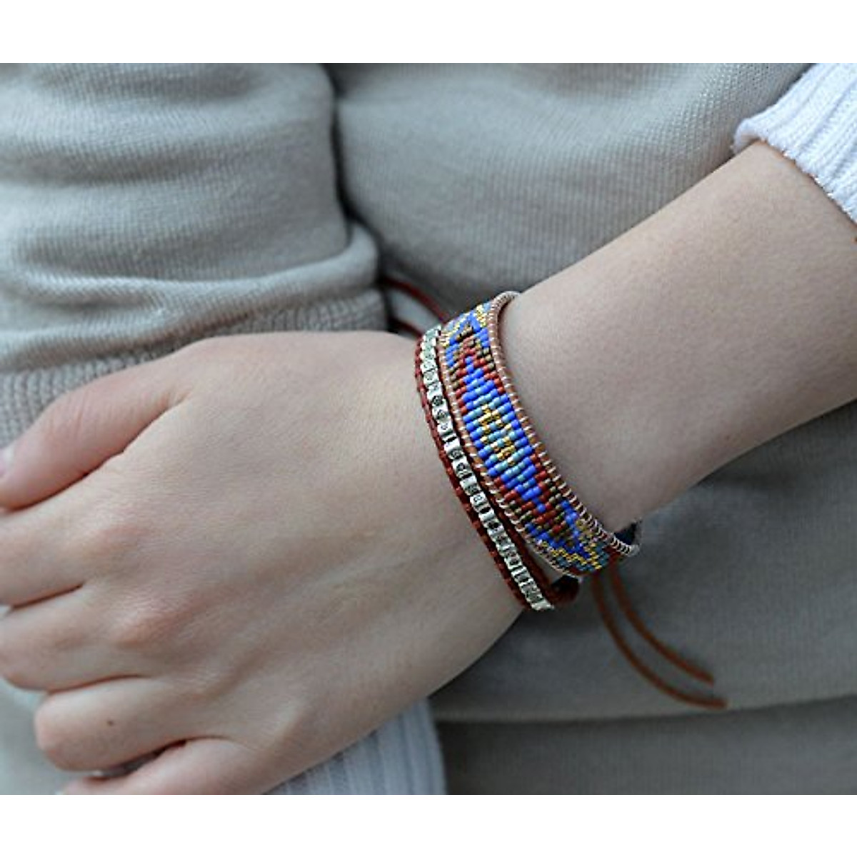 KELITCH Blue Seed Bead Bracelets Woven Wrap Bracelet Handmade Fashion Women Jewelry