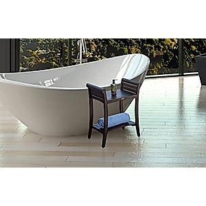 DecoTeak Symmetry Teak Shower Bench 24" Long Extended Height Wood Shower Stool with Shelf and LiftAide Arms Shower Bench in Woodland Brown Finish